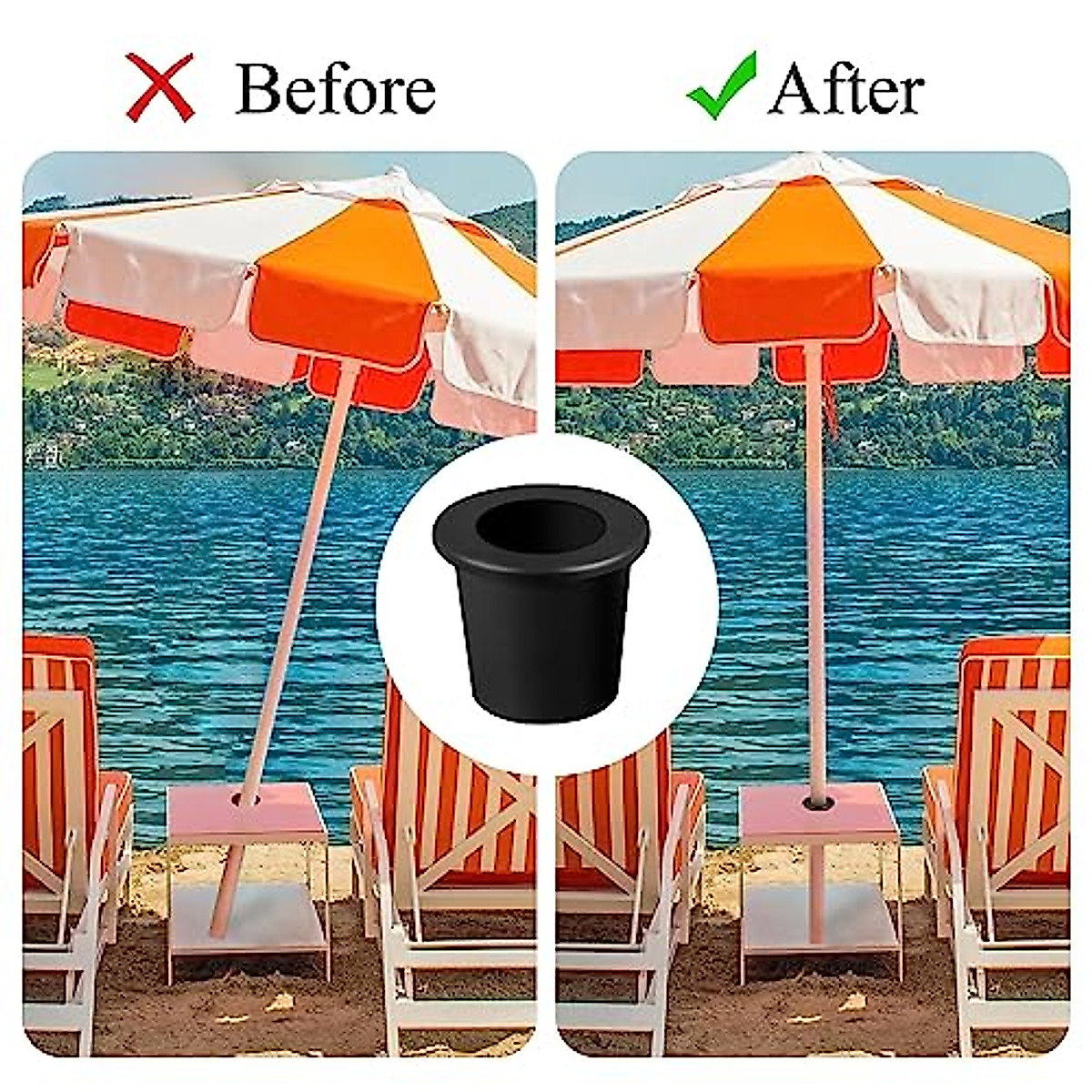 Aphrordity 3 Pcs Patio Table Umbrella Hole Ring, Silicone Umbrella Table Hole Insert, Umbrella Cone Wedge Plug for 2 to 2.5 Inch Patio Table Hole and 1.5 Inch Umbrella Pole Adapter. Black