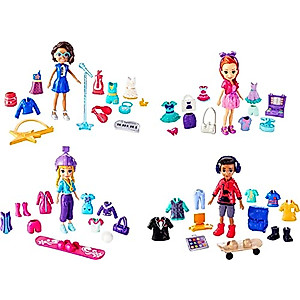 Polly Pocket Travel Toy Playset with Four (3-inch) Dolls and 40+ Fashion Accessories, Themed Characters Fashion Pack