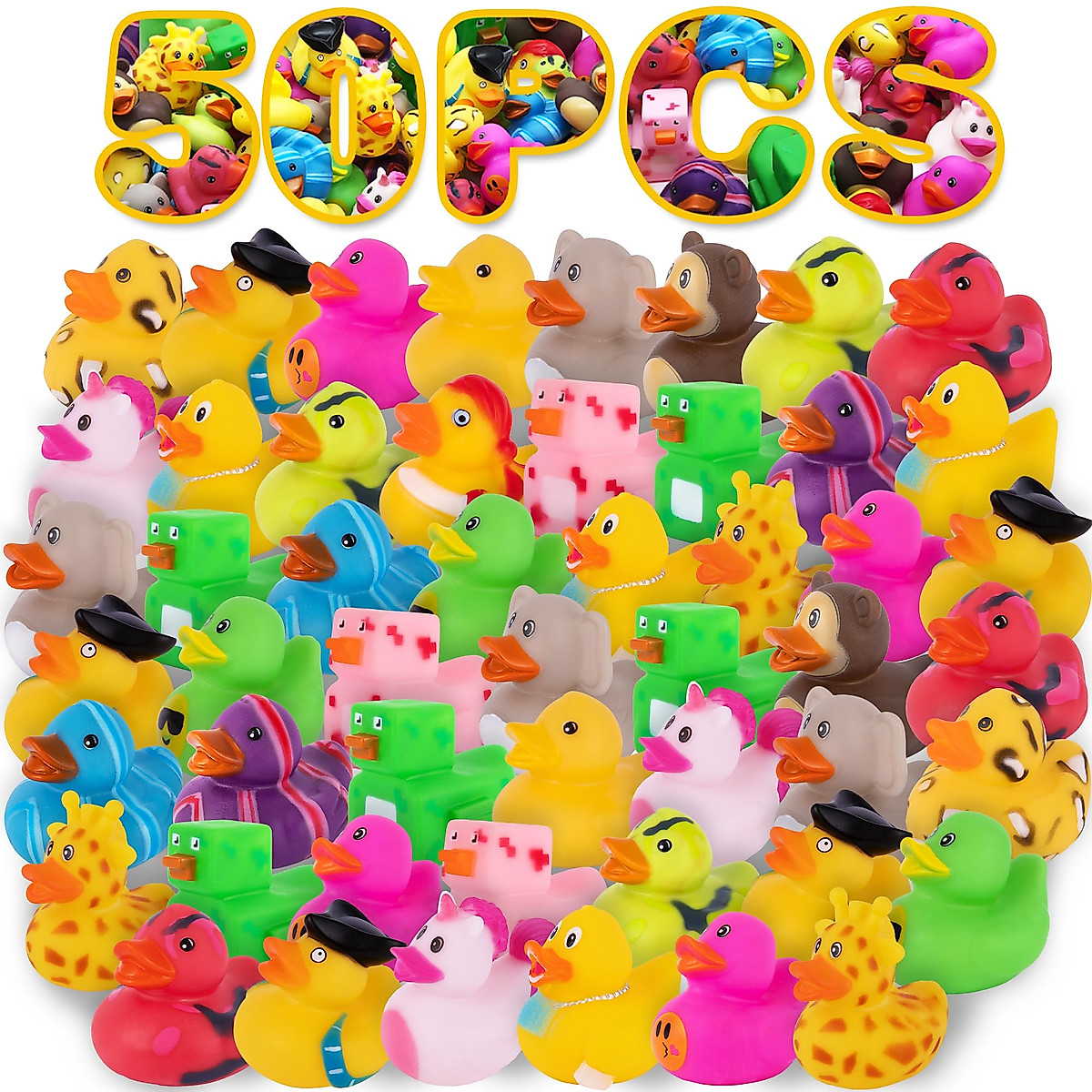 ArtCreativity Assorted Rubber Ducks Jeep Ducking (50 Pack) - Rubber Duckies for Kids, Bathtub Pool Toys in 17 Different Designs, Fun Carnival & Birthday Party Favors for Boys & Girls - Ducks for Jeeps