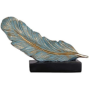 Resin Feather Sculpture Art Statue Feather Figurines Abstract Home Decoration for Wedding Party Bedroom Living Room Garden Office - Blue S