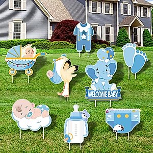 diyoohomy welcome home baby boy its a boy yard sign with stakes shower outdoor lawn blue stork elephant arrival birth plastic announcement decorations party supplies (baby boy)