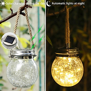aboxoo Solar Light Hanging Lantern LED 2 Packs Solar Lights Crackle Glass Ball with Warm Light ,Waterproof Solar Powered Lanterns Decorative for Patio Garden Yard.