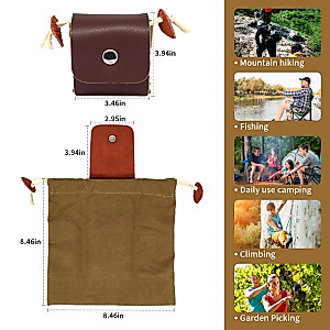 VINGNUT Foraging Bag, Collapsible Foraging Pouch, Outdoor Waxed Canvas Bag ,Leather Bushcraft Belt Bags, Mushroom Collecting Waterproof Pouch for Camping Hiking Traveling