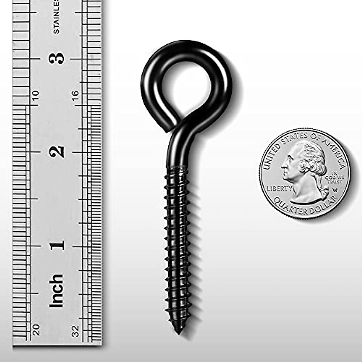 teziicus 8 Pack 3.2 Inches Screw Eyes Black，Eye Hooks Screw in Heavy Duty，Eye Bolt，Long Eye Screws Ring ，Swing Hooks for Hammock Stand, Swings Chair,Yoga, Indoor & Outdoor，Self Tapping Screws…