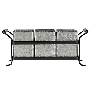 NIKKY HOME Farmhouse 3 Compartment Galvanized Silverware Caddy Cutlery Organizer Kitchen Countertop Flatware Holder for Utensil, Spoons, Knives, Forks