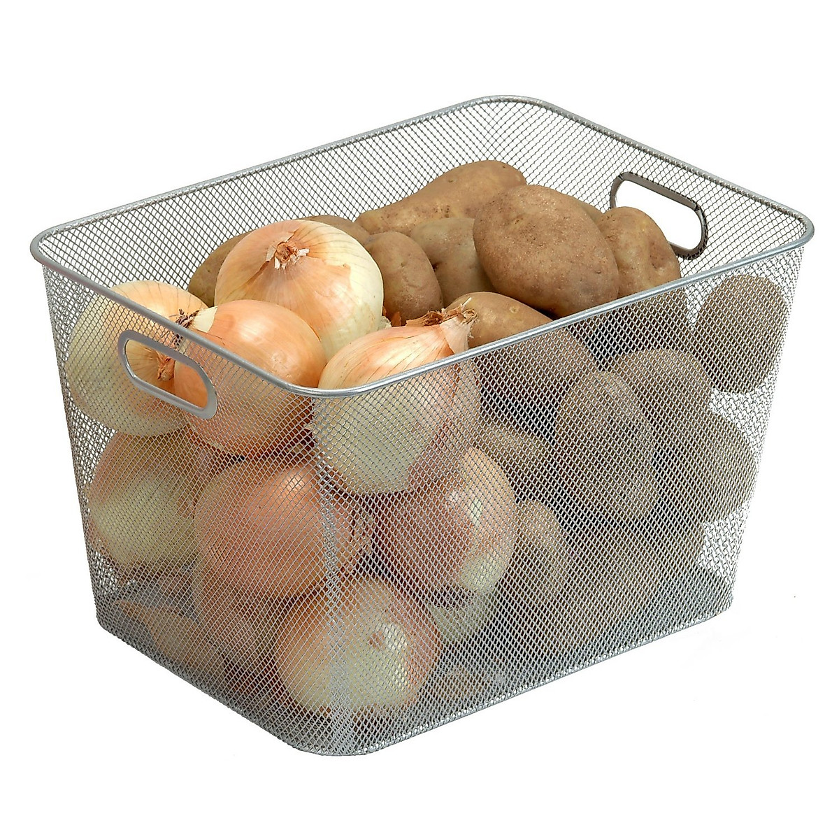 Silver Mesh Open Bin Storage Basket for Cleaning Supplies Laundry Etc. Size 14x10x9 Model #1115