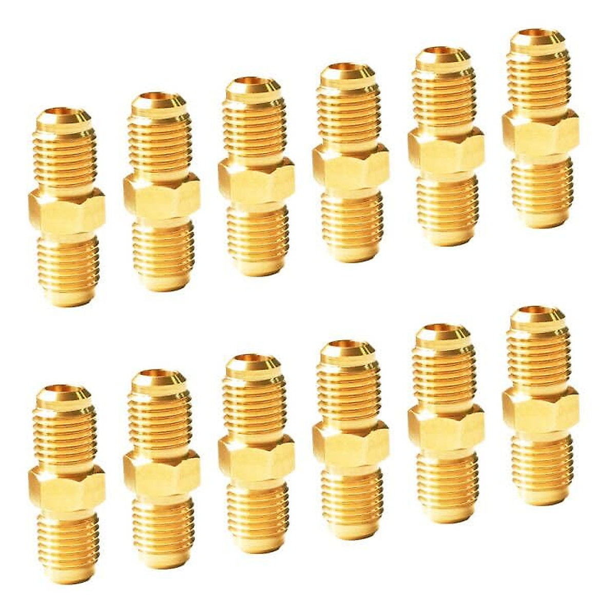 HQMPC Brass Flare Connector Gas Adapter Union Brass Flare Fitting Gas Connector Gas Fititng 1/4" FlareX1/4" Flare 12Pcs