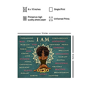 African American Black women Wall Art & Decor -Motivational Inspirational Wall Decor - I Am Positive Affirmations Poster - Zen Meditation New Age Home Decor - Encouragement Gifts - Positive Quotes