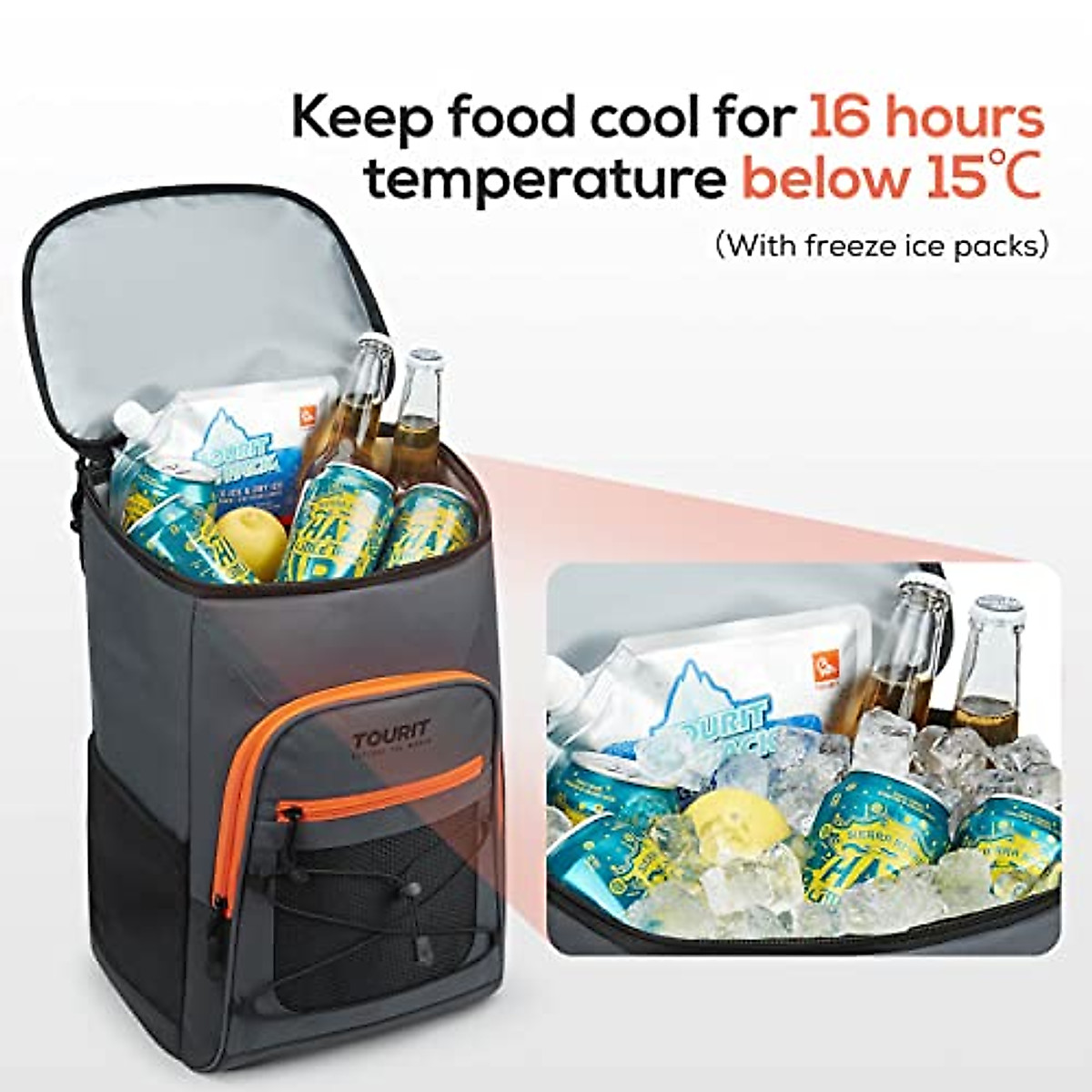 TOURIT Cooler Backpack Insulated 33 Cans Leakproof Backpack Cooler Lightweight for Picnics, Camping, Hiking, Beach, Trip