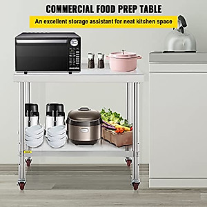 VEVOR Stainless Steel Prep Table, 24 x 15 x 35 Inch, 440lbs Load Capacity Heavy Duty Metal Worktable with Backsplash Adjustable Undershelf & 4 Casters, Commercial Workstation for Kitchen Restaurant