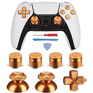 Avericht Metal ABXY Buttons Dpad Thumbsticks for PS5 Controller, Metal Aluminum Action Buttons & Dpad & Analog Stick Replacement Kit for PS5 Controller (Metal Gold)