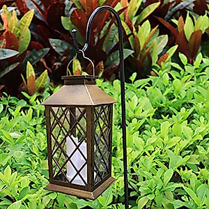 nanzhujin Solar Lantern Outdoor, Garden Hanging Lantern- PVC Waterproof 3 LED Flickering Flameless Candle Decorative Lights for Table,Outdoor,Party, 00-1, Copper