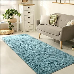 Vasofe Soft Turquoise Green Fluffy Runner Rug 2x6 Shag Bedroom Rug, Fuzzy Living Room Rug for Boys Girls, Plush Nursery Rugs for Dorm, Classroom, Teens, Shaggy Furry Throw