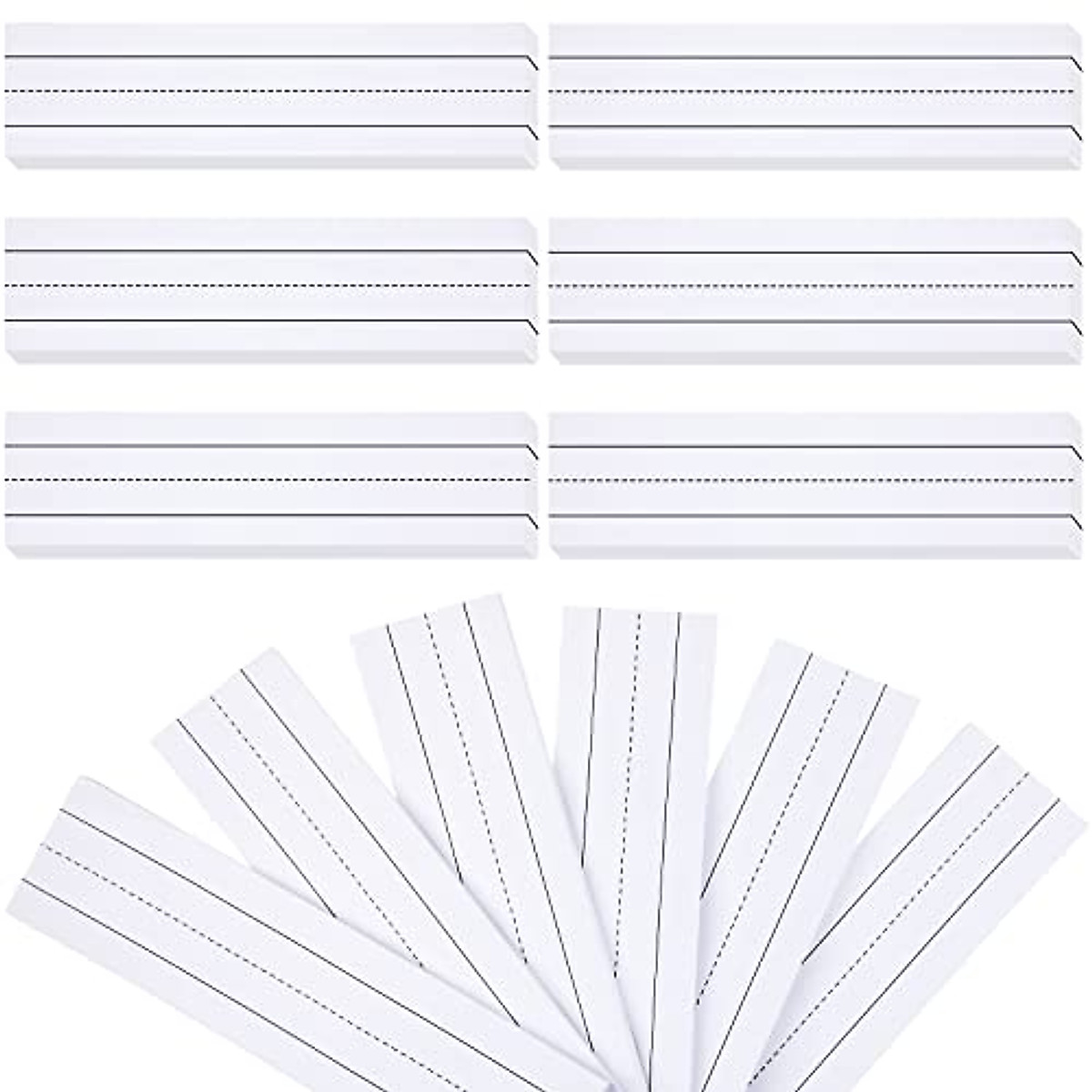 600 Sheets Sentence Strips Ruled for Teachers Name Writing Strips Adhesive Lined Word Strips Classroom Supplies Dry Erase Sentence Strips for School Office Supplies, 3 x 12 Inch, 6 Pack (White)