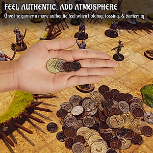 DND Metal Coins Set of 60 with Leather Pouch - Gaming Tokens, Pirate Treasure, Accessories & Props for Board Games, Dungeons and Dragons, Tabletop RPGs and LARP