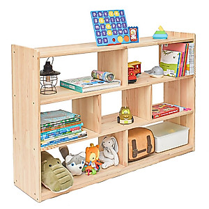 Morimoe 5/7-Compartment Book Shelf for Organizing Books Toys, Solid Wood, Perfect for Playroom, Kids Room, Nursery, Kindergarten (7-Compartment)