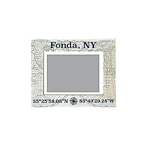 R and R Imports Fonda New York Souvenir Wooden Photo Frame Compass Coordinates Design Matted to 4 x 6