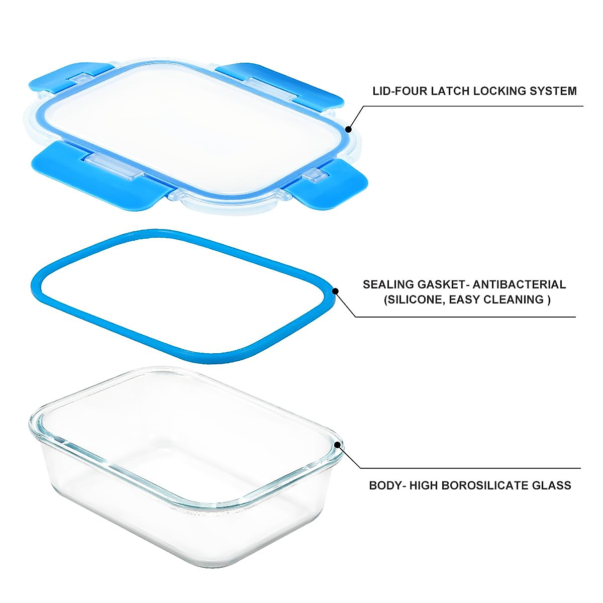 DASAAN 10 Piece Glass Food Storage Containers with 2 compartment and Airtight Lid, Glass Meal Prep Containers, Easy Stack Containers, Freezer to Oven, Microwave and Dishwasher safe