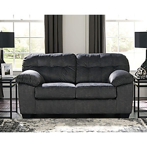 Signature Design by Ashley Accrington Plush Loveseat with Tufted Back, Gray
