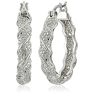 Amazon Essentials Fine Silver Plated Bronze Diamond Accent Twisted Hoop Earrings (previously Amazon Collection)