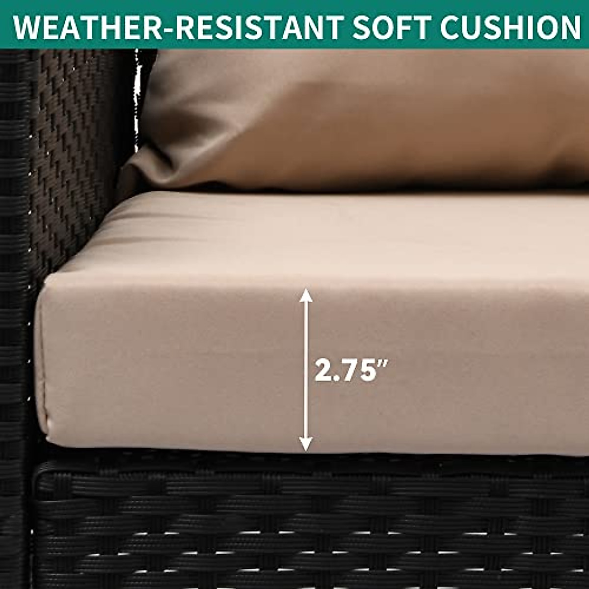 YITAHOME 2-Seats Wicker Hanging Porch Swing Chair Outdoor Black Rattan Patio Swing Lounge w/ 2 Back Cushions Capacity 530lbs for Garden, Balcony, Living Room, Beige