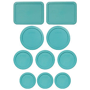 Pyrex Turquoise (3) 7202-PC, (3) 7200-PC, (2) 7201-PC, & (2) 7210-PC Plastic Food Storage Replacement Lids, Made in USA