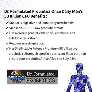 Garden of Life Probiotics for Men - Dr Formulated 50 Billion CFU Probiotic + Prebiotic Fiber for Men’s Digestive & Immune Health, 15 Strains, Daily Constipation Relief, Gas & Bloating, 30 Capsules