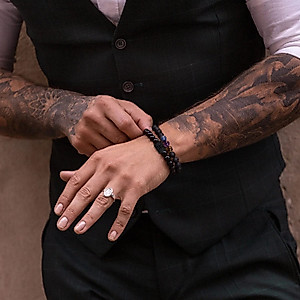 VLINRAS Zodiac Beaded Bracelets for Men Women, 8mm Black Onyx Lava Rock Bracelets Zodiac Taurus Gifts Healing Crystals Bracelet Adjustable