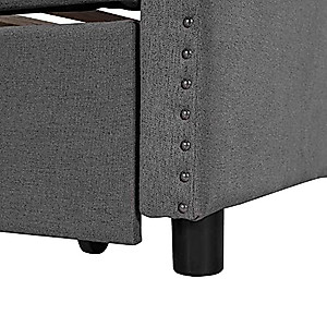 ATY Upholstered Full Size Daybed with Twin Size Trundle, Sofa Bed Bedframe Design for Small Space, Bedroom, No Box Spring Needed, 80.3" L x 55.1" W x 36.8" H, Gray