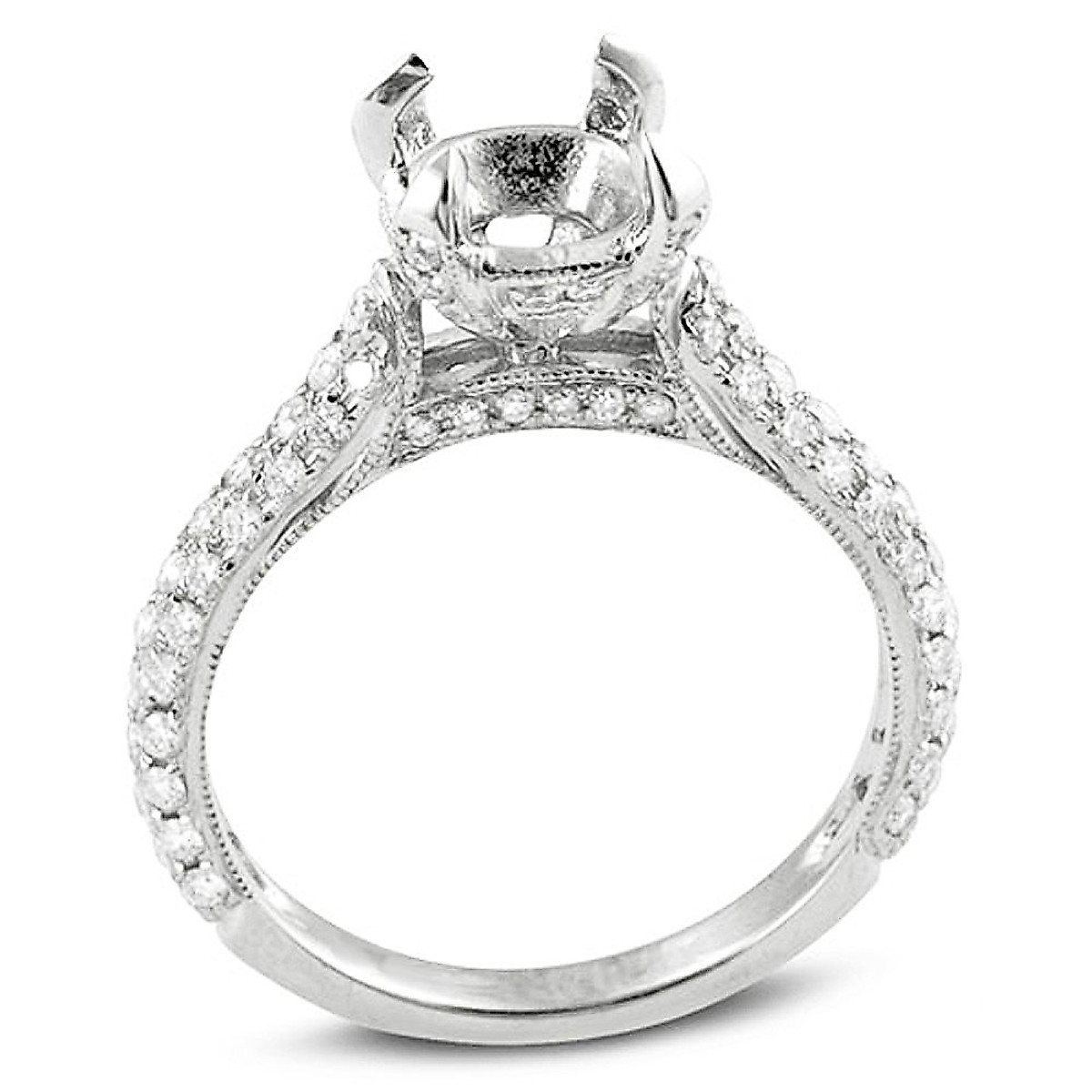 Dazzlingrock Collection 1.05 Carat (Ctw) 18k Round Diamond Semi Mount Round Diamond Engagement Ring (No Center Stone), White Gold, Size 6.5