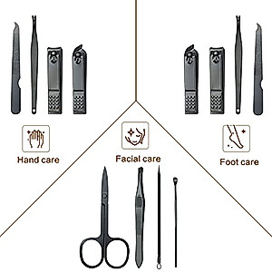 Manicure Set Nail Clippers Pedicure Kit, 8 in 1 Stainless Steel Fingernail & Toenail Clippers with Leather Travel Case, Professional Nail Care Kit for Men and Women