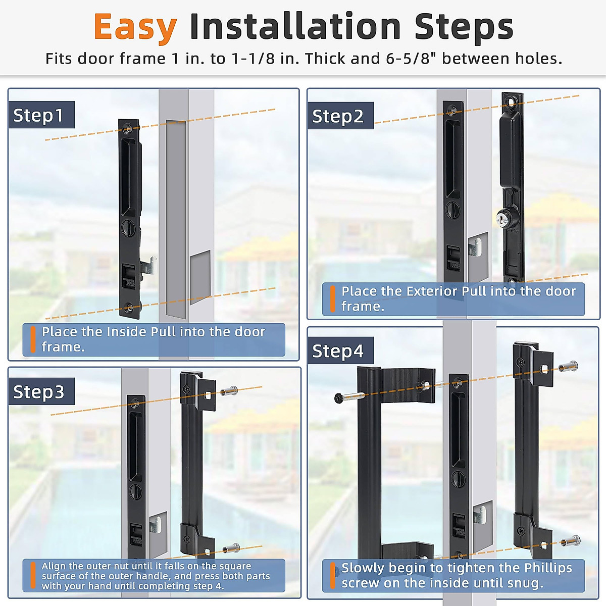 T-HAKEN Sliding Glass Door Replacement with Handles on Both Sides, 6-5/8 Black - Patio Door Handle Set That is 1 in. to 1-1/8 in. Thick Used on Both Left and Right-Handed. (Keyed)