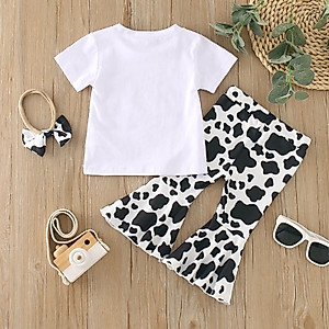 Cute Toddler Girls Short Sleeve Top&Trousers Cartoon Cow Printed Suit for Baby Kids (White, 18-24 Months)