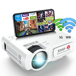 Projector Portable 5G WiFi Video-Projector [2023 Upgraded] Movie Projector Mini projectors 8000:1Contrast 9000Lumen Compatible with Full HD 1080P iPhone,Android,FireStick,AV,VGA,HDMI,USB,TF ‎T5-W800P