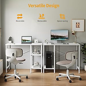 CubiCubi Small Computer Desk, 35 Inch Home Office Desk with Storage Shelves, Study Writing Desk, White