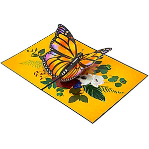 Ribbli Monarch Butterfly Pop Up Card for All Occasion Birthday Card Mothers Day Card for Women Mom Wife Daughter Grandma, 7.6"x5.7" with Envelope
