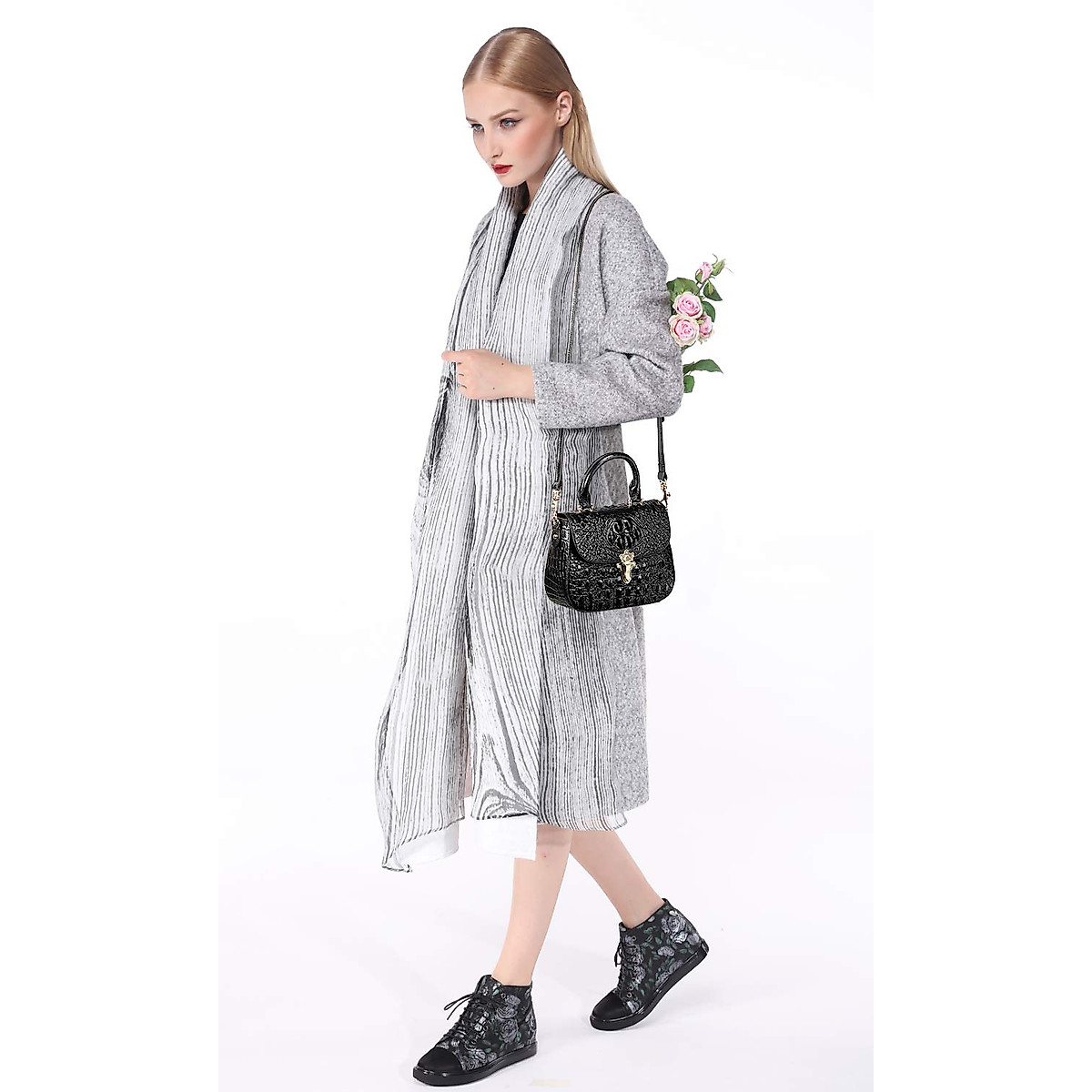 PIJUSHI Leather Crossbody Bags for Women Designer Crocodile Purse Satchel Handbag (99806 Black)…