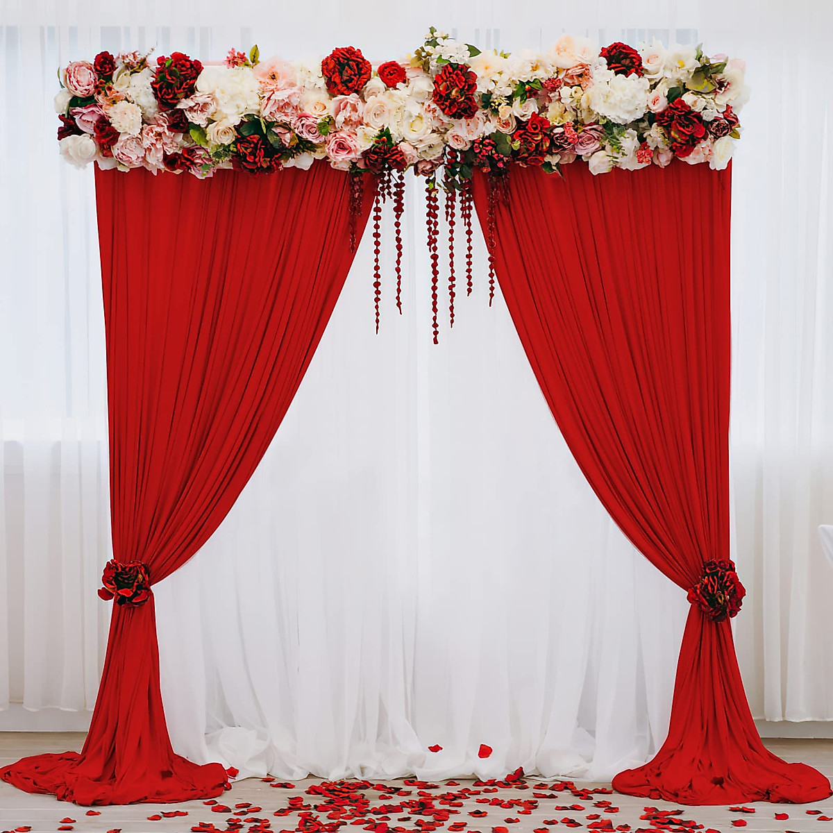 Red Backdrop Curtains 2 Panels 5ft x 10ft Polyester Photo Backdrop Drapes for Wedding Christmas Party Decorations