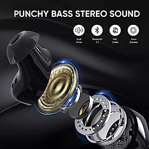 COUMI Wireless Earbuds, Bluetooth Earphones Stereo in-Ear Headphones ENC Mic Headset Touch Control w/EQ,30 Hours Playtime w/Charging Case,IPX7 Waterproof for Running Workout,Black