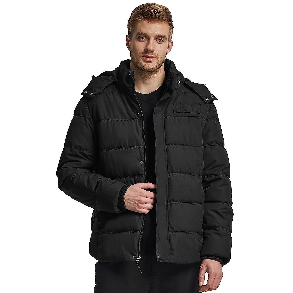 wantdo Men's Winter Thicken Puffy Coat Puffer Jacket with Removable Hood (Black, X-Large)