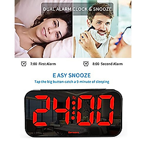 ZEITHALTER 10''Large Digital Alarm Clock Big Wall Clock for Bedroom, Jumbo Number Display, 3 Level Adjustable Digit Brightness Dimmer with Led Night Light, Battery Backup, 12/24 H
