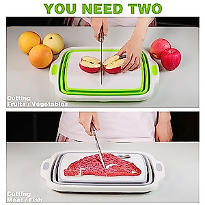 2 Pack Collapsible Cutting Board, Foldable Dish Tub with Draining Hole, Portable Chopping Board with Colander, 3 in 1 Multifunction Camping Sink for Washing Dish, Bowl, Vegetables and Fruit