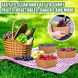 100 Pieces Large Size Berry Baskets 6 Inches Strong Kraft Paper Strawberry Baskets Berry Containers Box for Fruit Food Market Grocery Stores Backyard Party Farmer Market Supplies, Brown