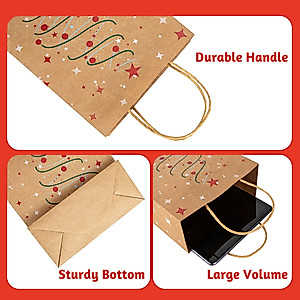 24 Christmas Kraft Gift bags 7.25 x 9 x 3.5 with 24 Tissue Papers for Xmas Exchange, Party Favors Paper Goodie Bags