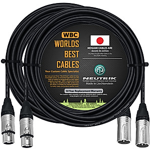 WORLDS BEST CABLES 2 Units - 50 Foot - Balanced Microphone Cable Custom Made Using Mogami 2549 (Black) Wire and Neutrik NC3MXX & NC3FXX Silver XLR Plugs