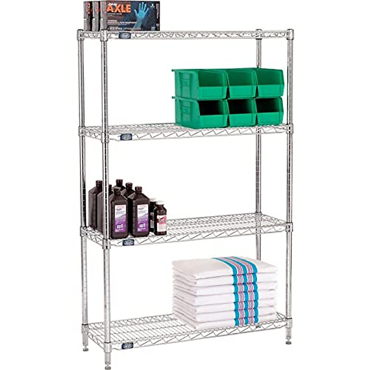 Nexel 12" x 36" x 54", 4 Tier Adjustable Wire Shelving Unit, NSF Listed Commercial Storage Rack, Chrome Finish, leveling feet