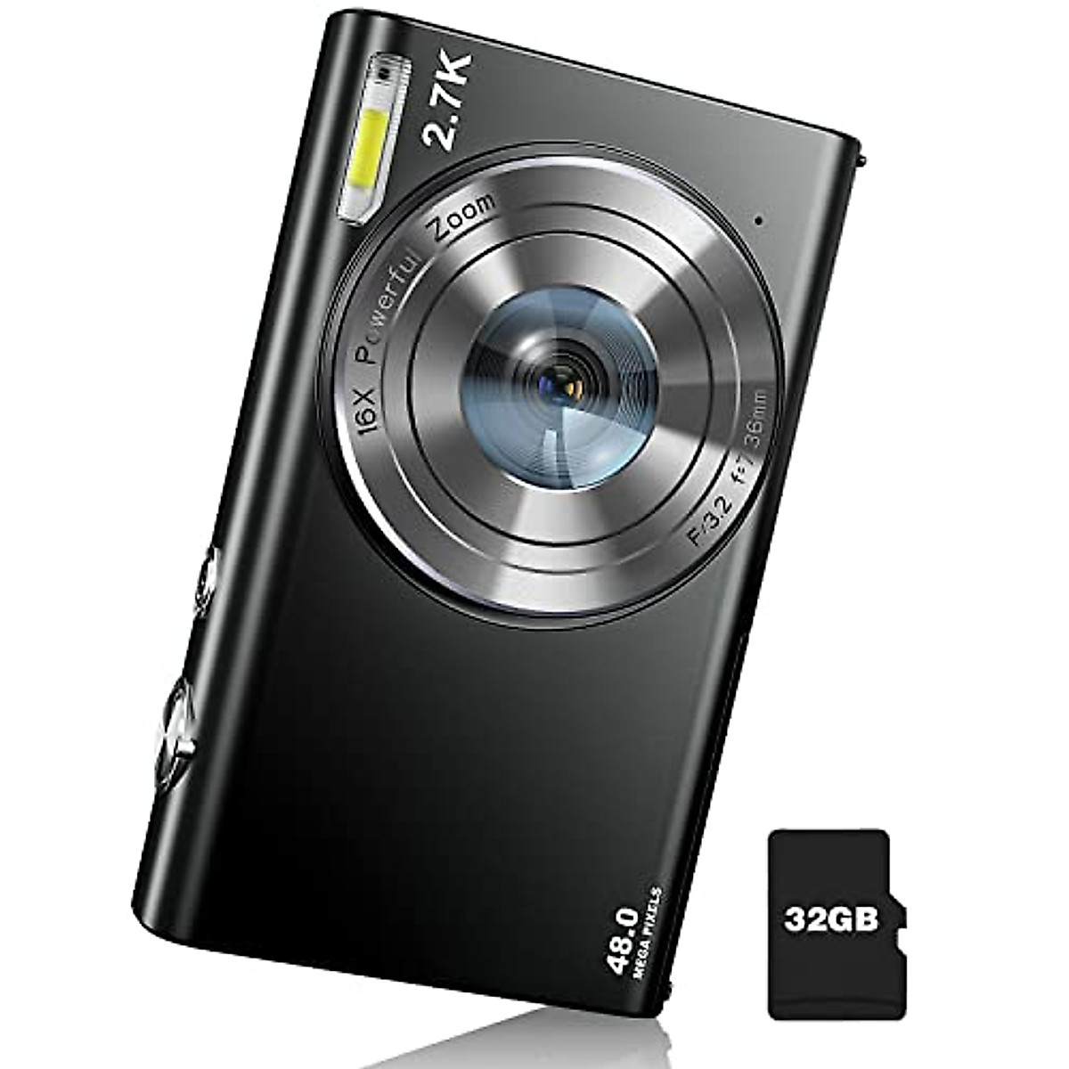 Digital Camera Auto Focus 2.7K 48MP Digital Point and Shoot Camera with 32GB Memory Card,16X Zoom, Time Lapse Vlogging Camera Digital Cameras for 8-15 Years Kids Teenagers Students Boys Girls