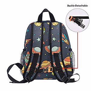 OREZI Cartoon Universe Ufo Planet Rocket Toddler Backpack for Boys Girls,Kid's Backpack Schoolbags for Kindergarten Preschool Toddler Travel Bag Snack Bag With Chest Clip