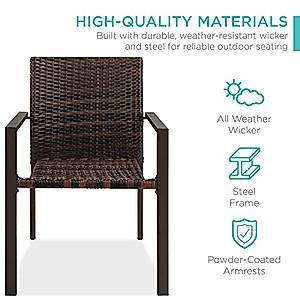 Best Choice Products Set of 2 Stackable Outdoor Wicker Dining Chairs All-Weather Firepit Armchair w/Armrests, Steel Frame for Patio, Deck, Garden, Yard - Brown