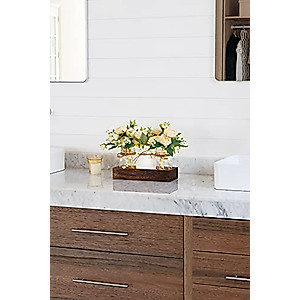 Mkono Mason Jar Lights Centerpiece Table Decorations for Dining Room Farmhouse Coffee Table Decor Wood Tray with 3 Jars Flowers Fall Table Centerpieces Decor for Kitchen Living Dining Room, White